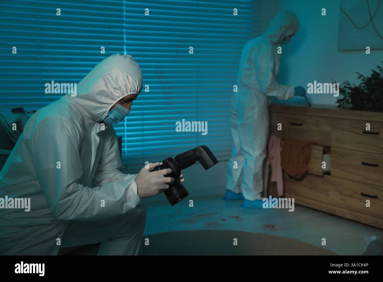 Forensic experts working at crime scene indoors Stock Photo - Alamy