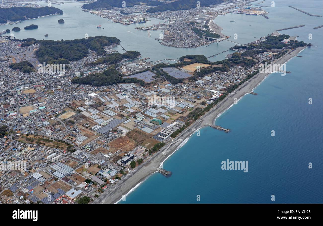 An aerial photo shows Katsurahama beach area of Urado Bay, Kochi City ...