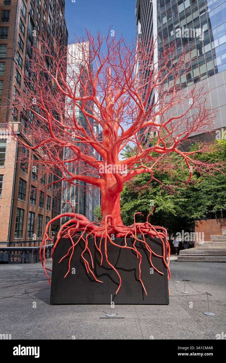 Sculpture "Old Tree" (by Pamela Rosenkranz) along the High Line Park ...