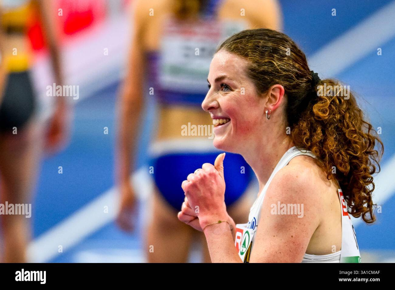Belgian Lisa Rooms reacts after the European Athletics Indoor ...