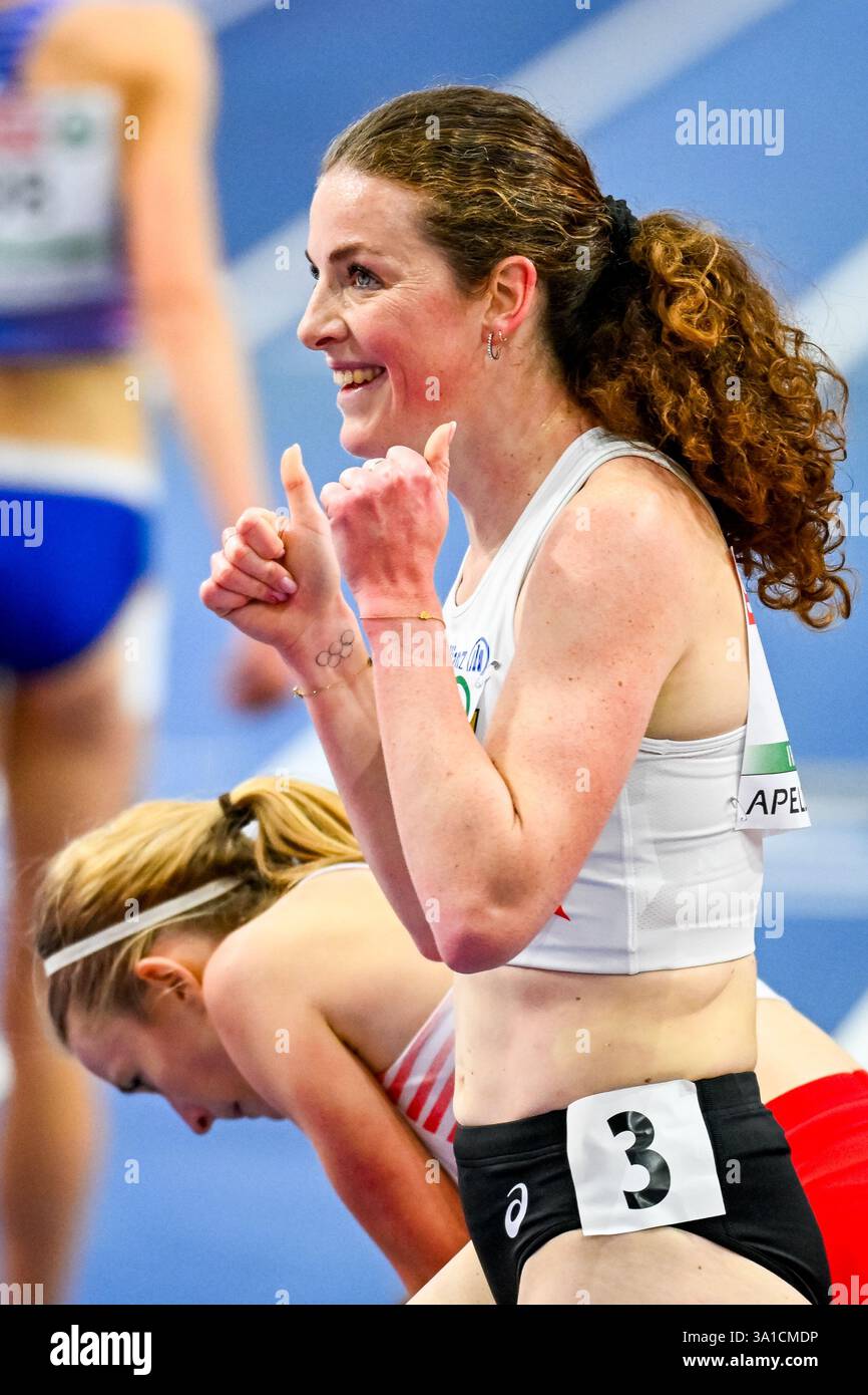 Belgian Lisa Rooms reacts after the European Athletics Indoor ...
