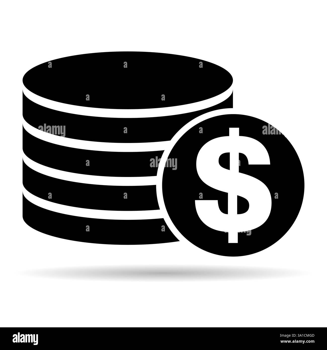 Dollar stack shadow coin, flat icon money design, cash sign vector ...