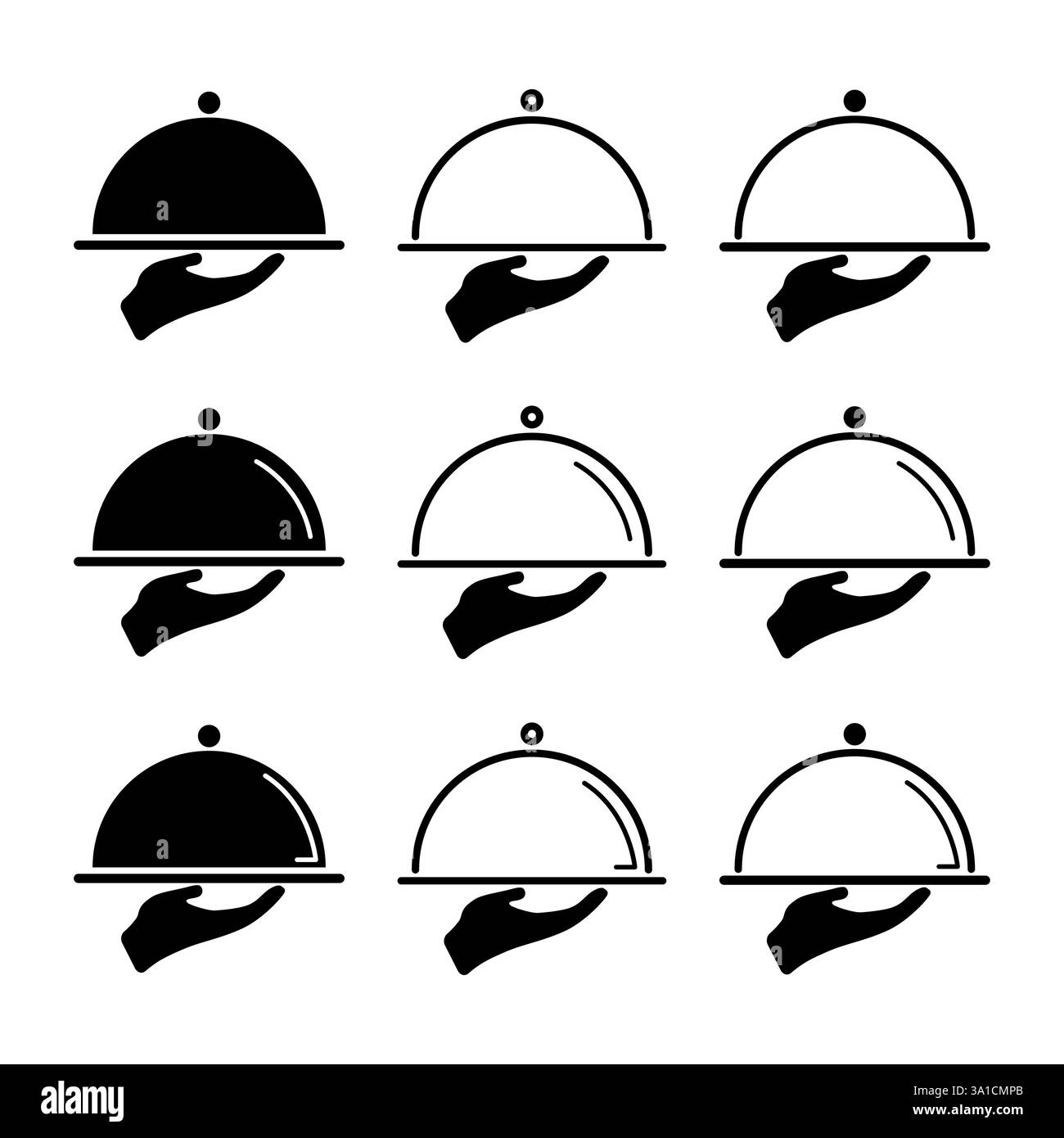 Set of Waiter tray icon, dish menu restaurant web symbol, lunch design ...
