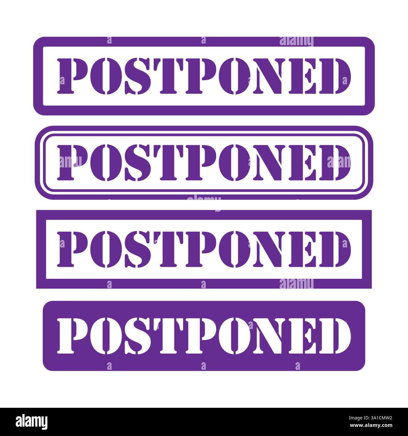 Set of Postponed stamp symbol, label sticker sign button, text banner ...