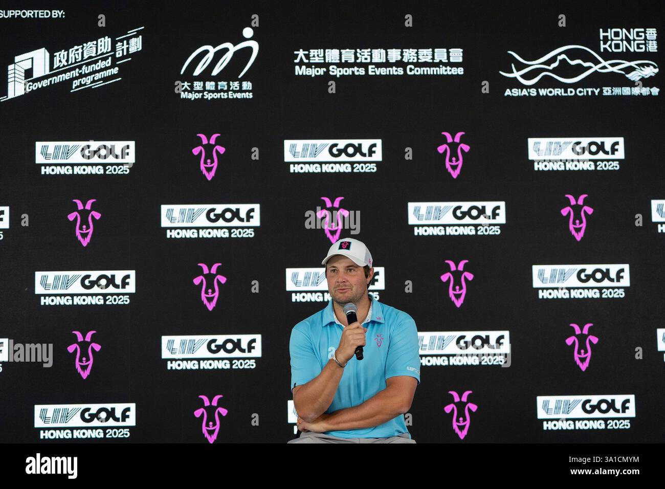 Peter Uihlein of RangeGoats GC speaks at a press conference during the ...