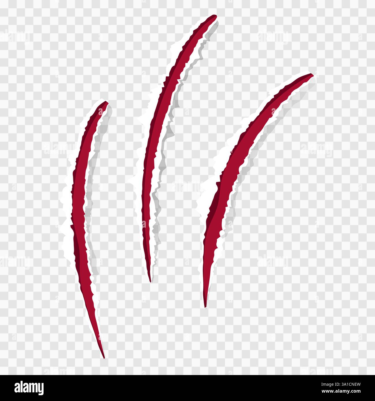Cat claws red scratches, torn paper edge isolated on transparent ...