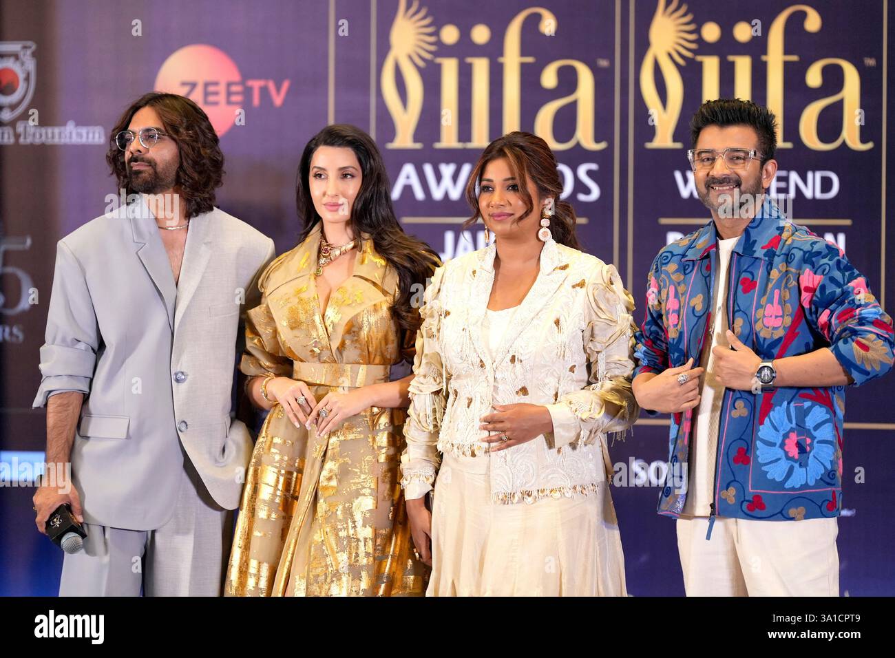 Bollywood personalities, L to R: Jigar Saraiya, Nora Fatehi, Shreya ...