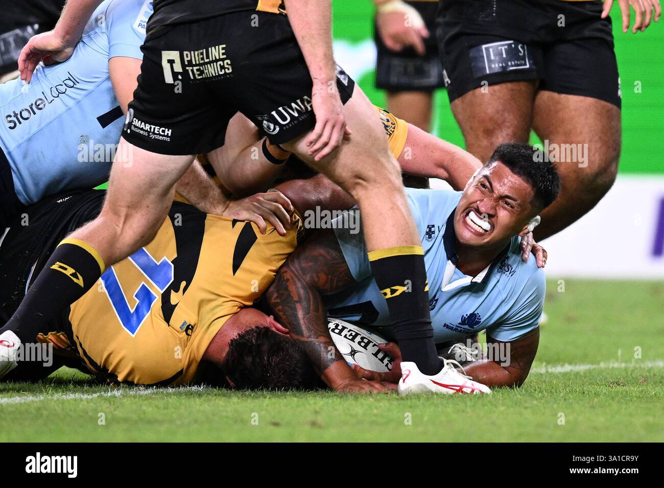 Sydney, Australia. 08th Mar, 2025. Felix Kalapu of the Waratahs scores ...