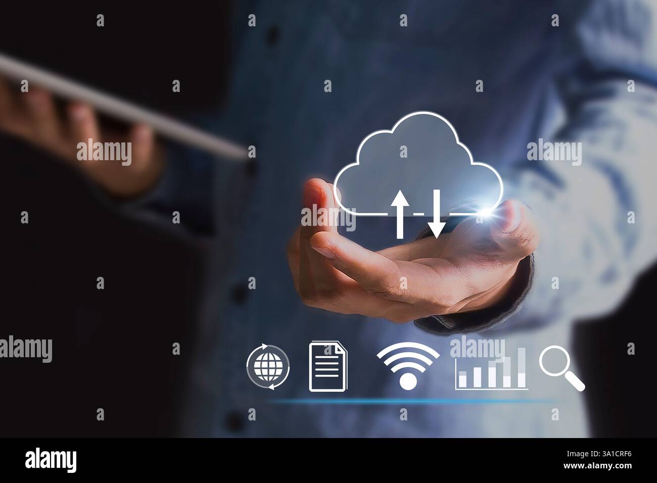 cloud computing shown in hand cloud technology data storage, data ...