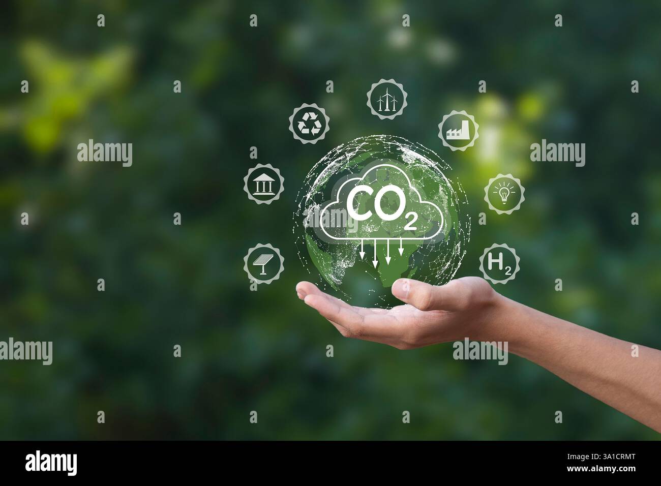 The carbon neutral concept reduces CO2 emissions, reducing global warming. Goal of net zero ...
