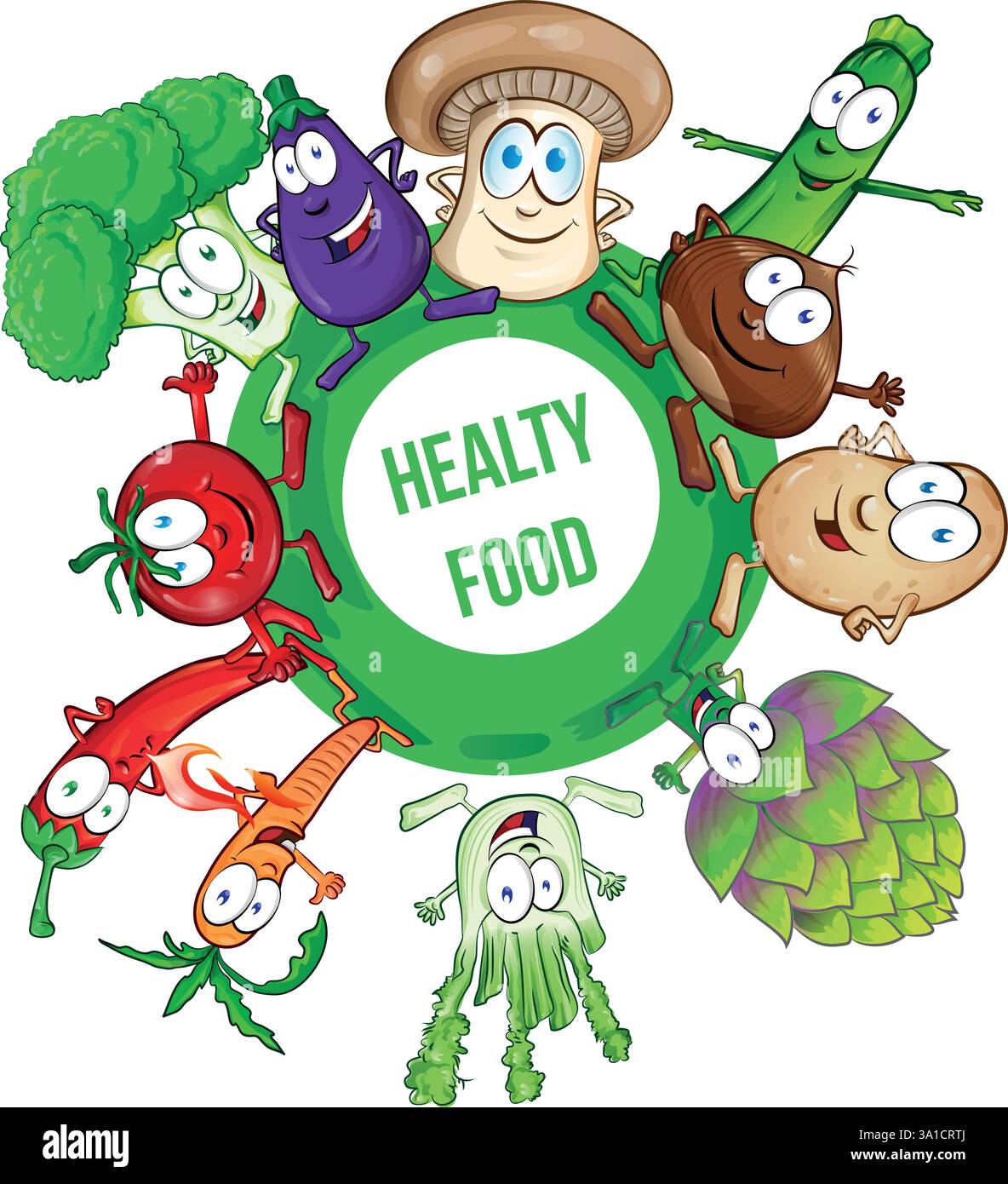 Happy Cartoon vegetables characters set on round . clip art vector ...