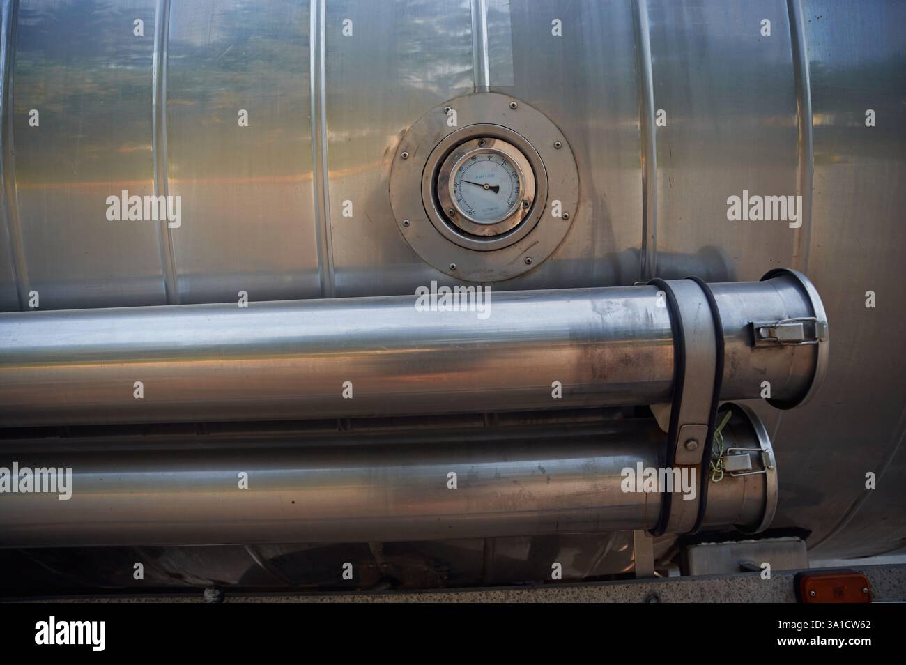 Close up view of fuel tanker with temperature check device Stock Photo ...