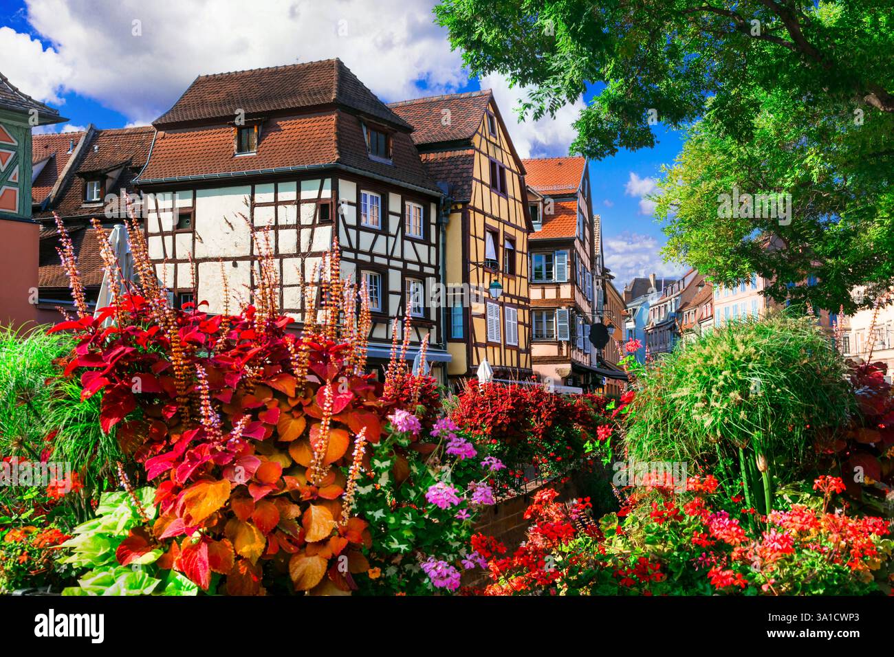 France, Alsace region. Colorful traditional town Colmar with scenic ...