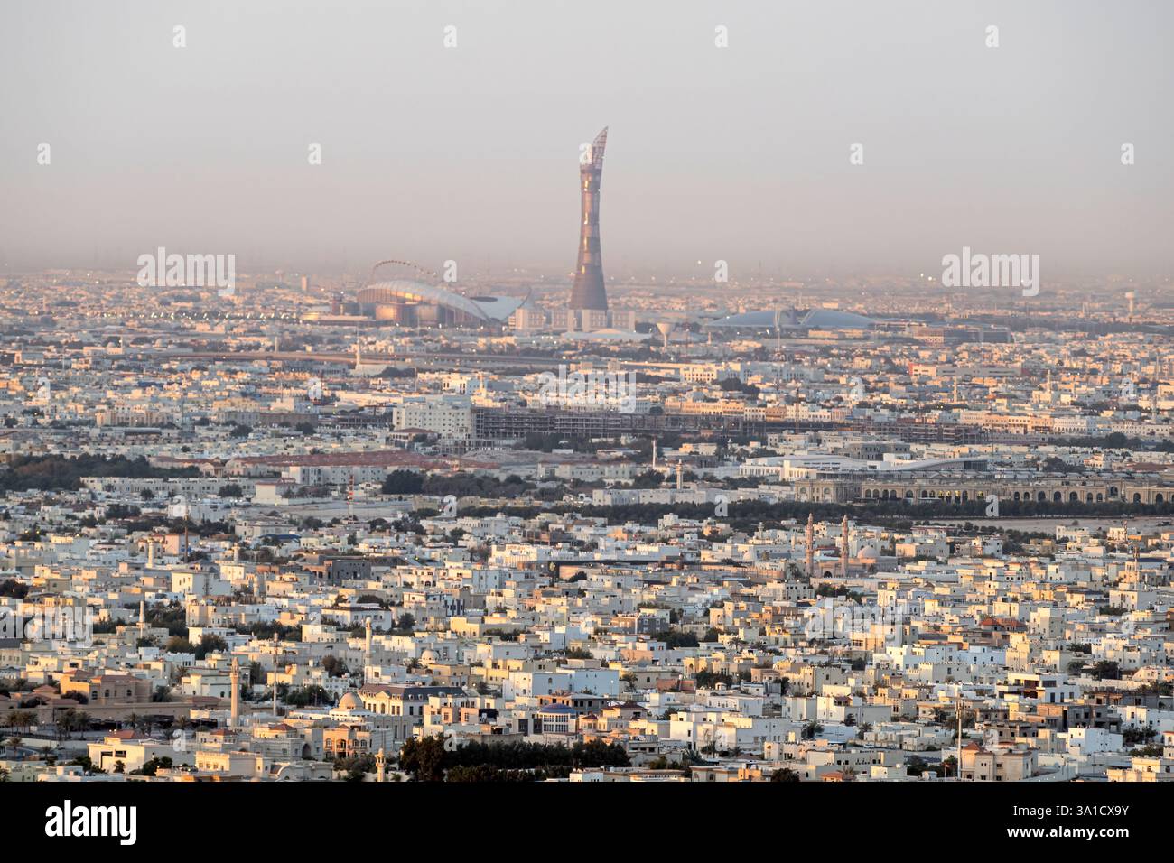 Aerial view of Doha City with Torch Doha Qatar Stock Photo - Alamy