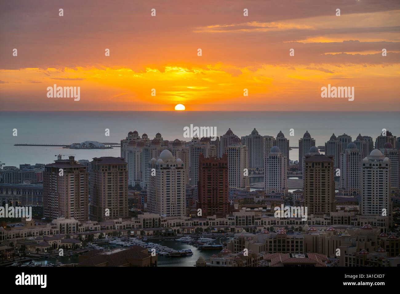 Sunrise view of Peral Qatar Porto Arabia and viva bahriya Qatar Stock ...