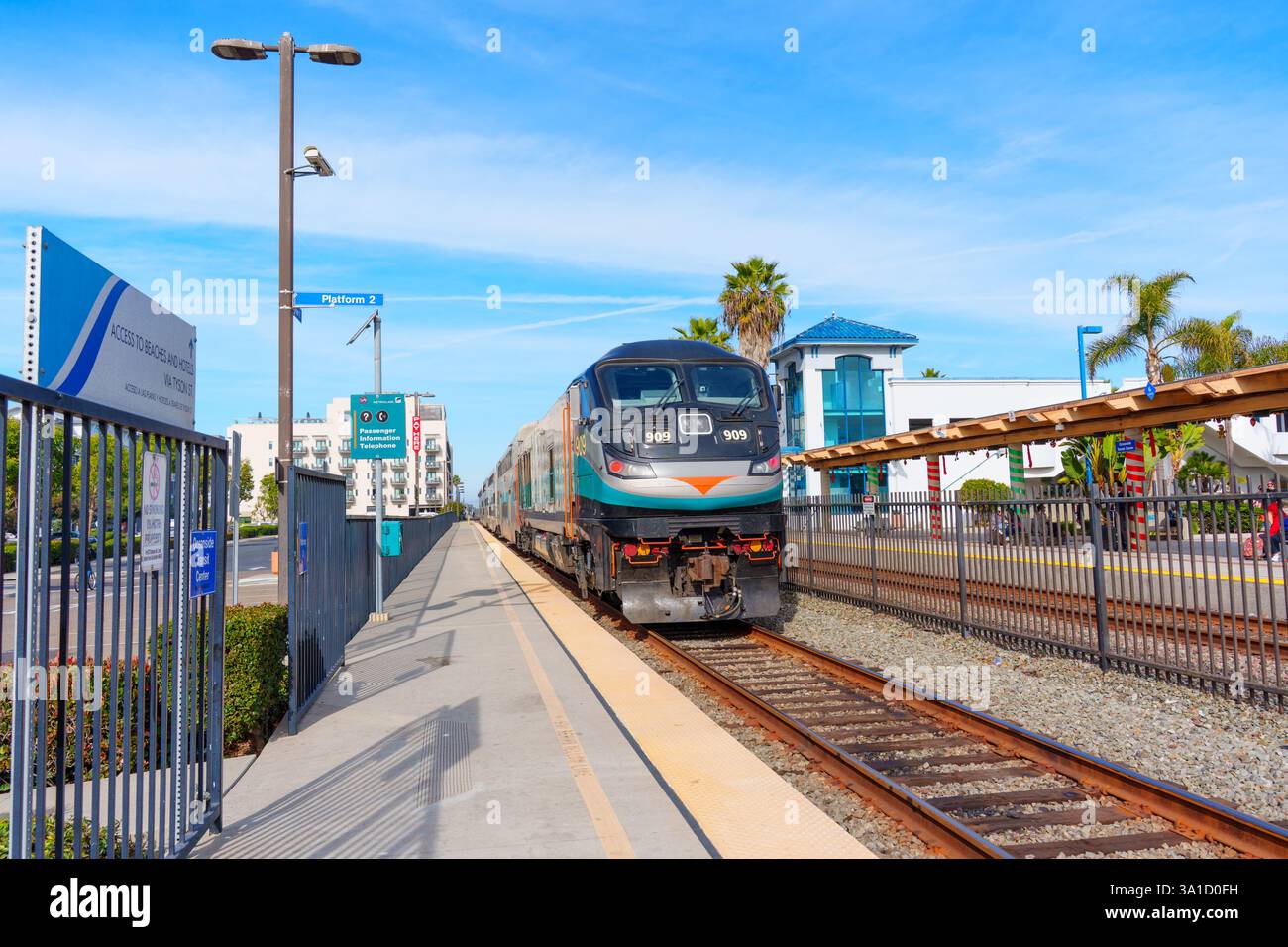 Oceanside, California - December 26, 2024: Metrolink train arriving at ...