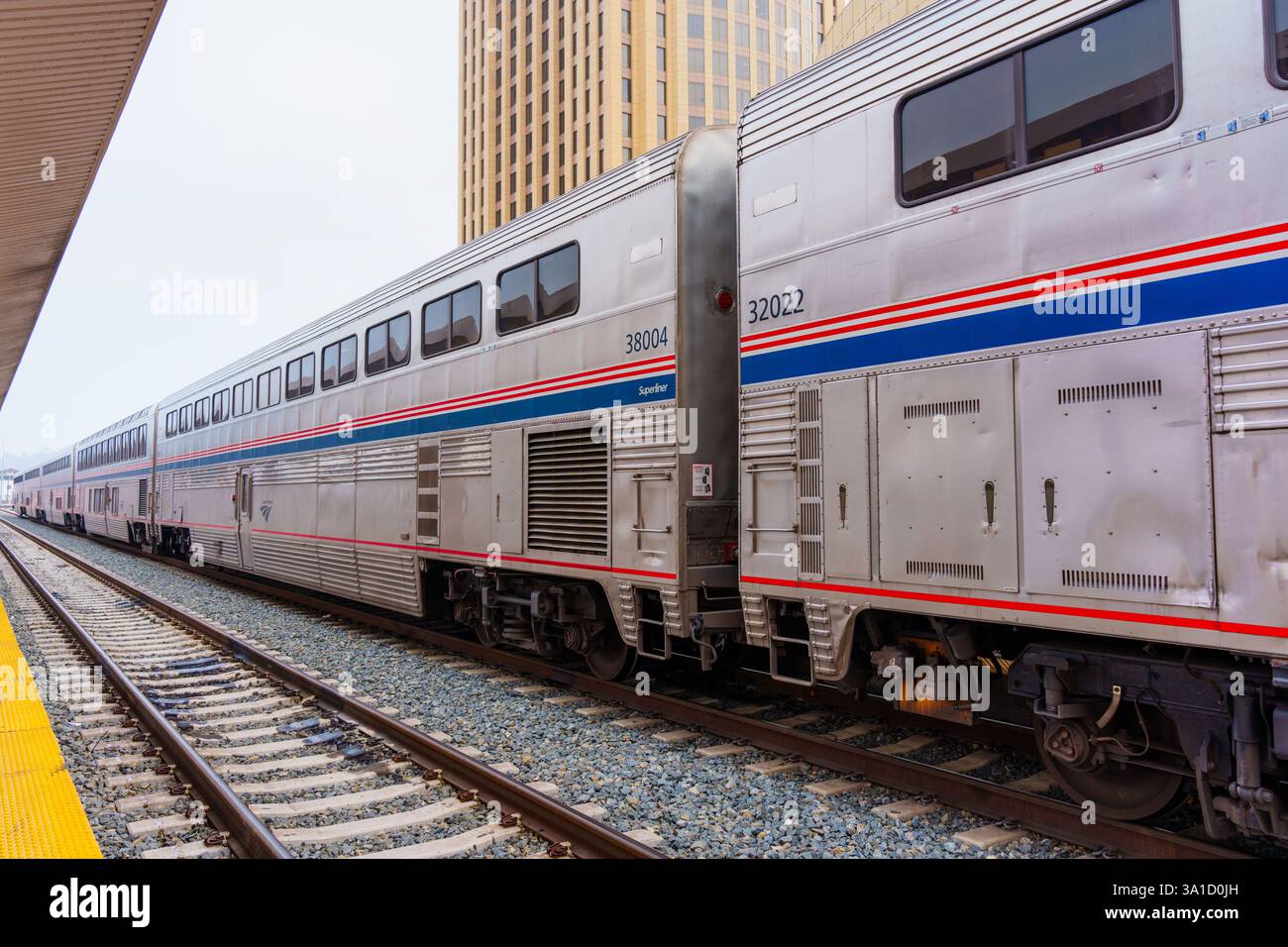 Los Angeles, California - December 30, 2024: Amtrak train cars ...