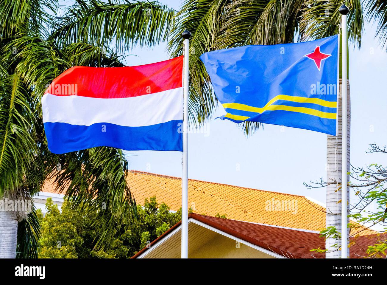 Oranjestad, Aruba. 03rd Feb, 2025. Flags of The Netherlands and Aruba ...