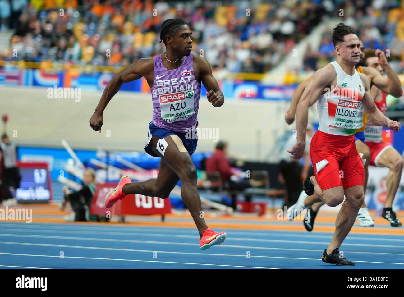 Jeremiah Azu of Britain competes in the men's 60-meter during the ...