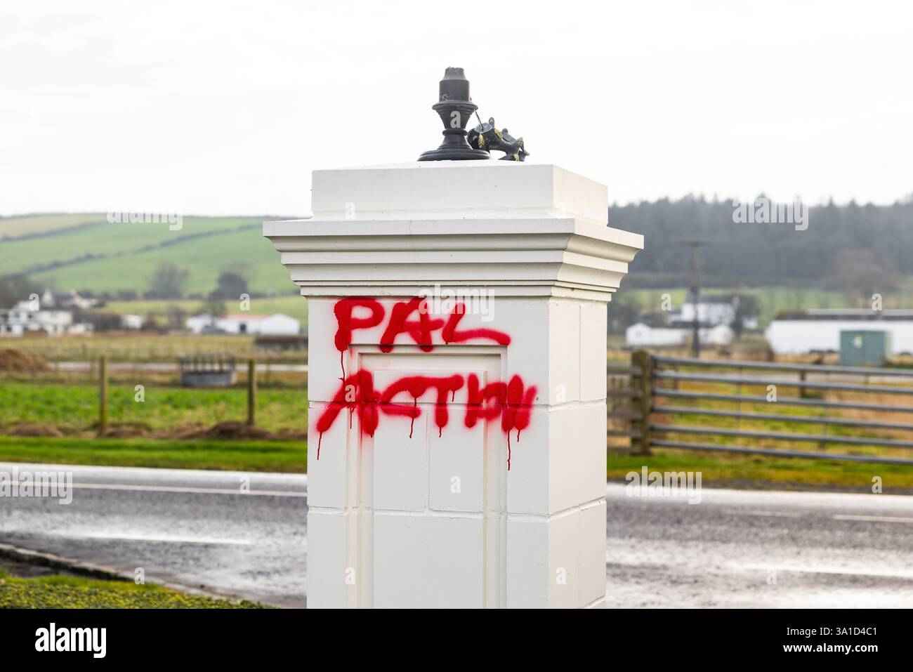Ayr, UK. 08 MAR, 2025. Graffiti on gateway as members of group ...