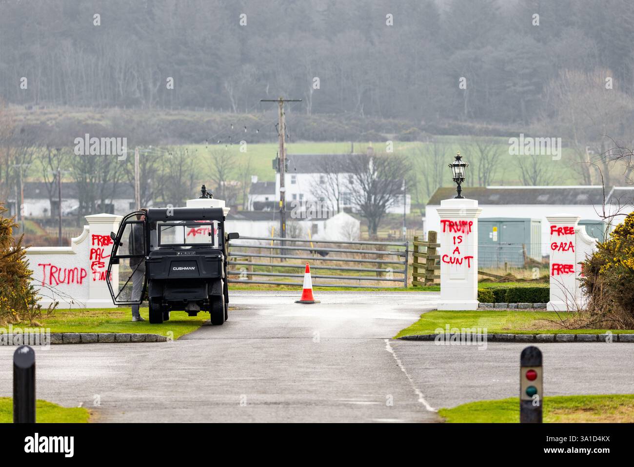 Ayr, UK. 08 MAR, 2025. Graffiti on gateway as members of group ...