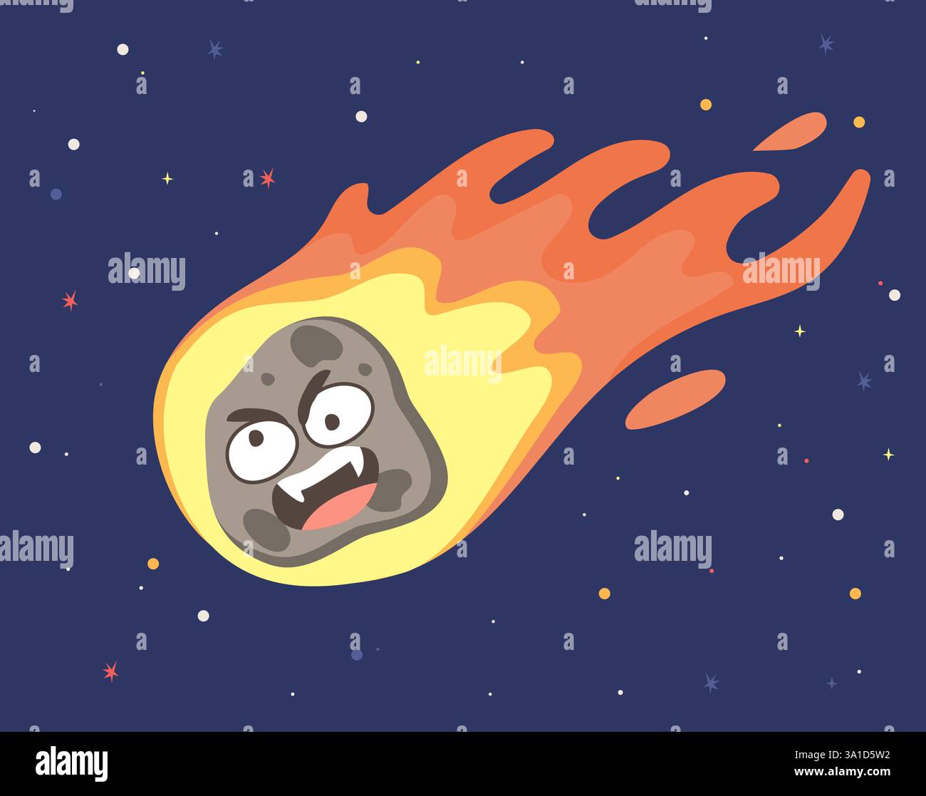 Funny flame meteorite asteroid vector illustration. Space fireball ...