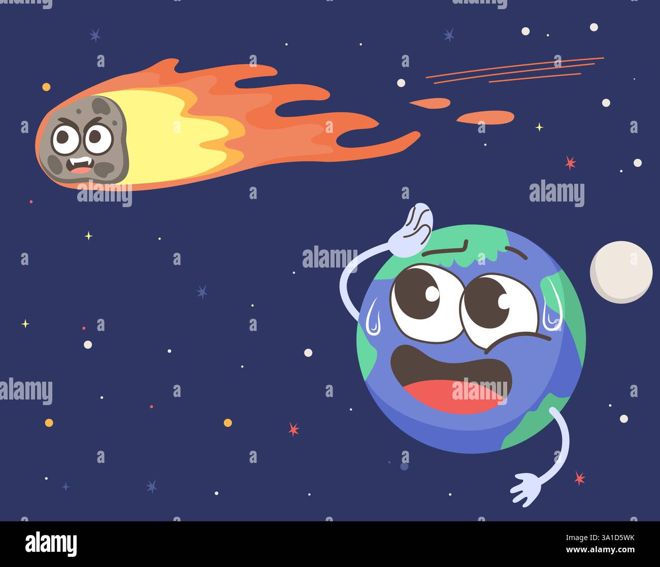 Illustration of a comet flying through space close to planet Earth ...