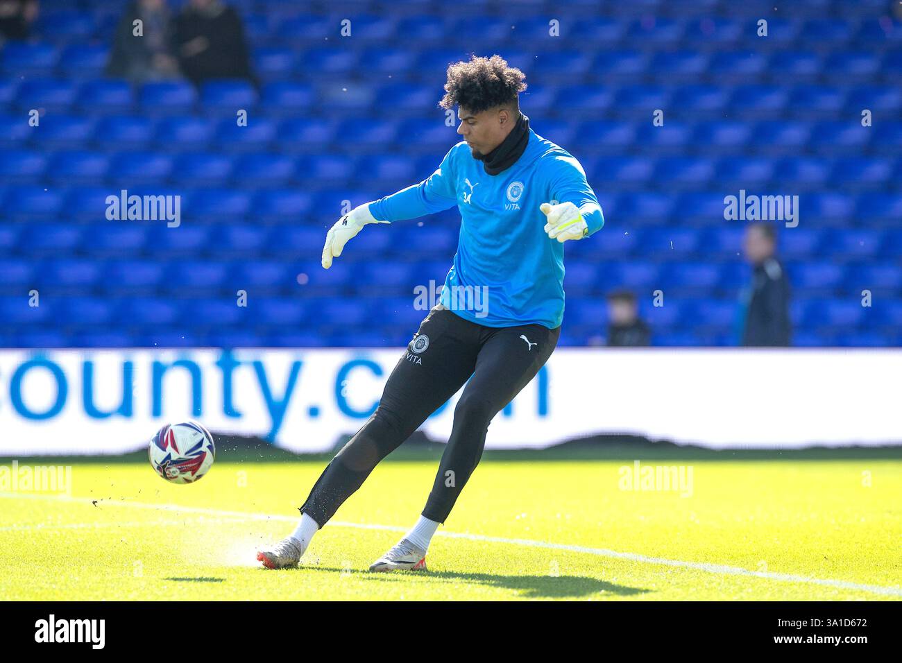Corey Addai #34 of Stockport County F.C.warms-up before the match ...