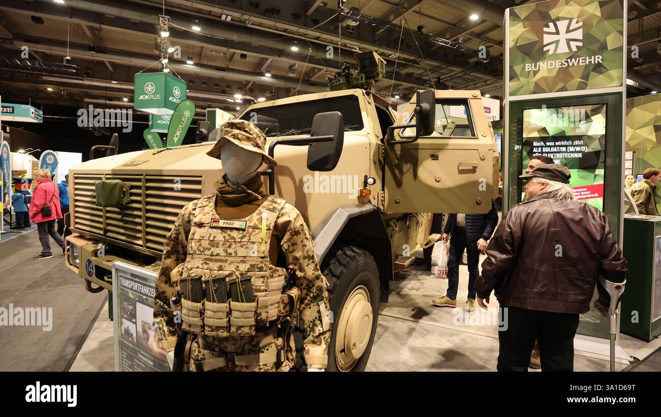 08 March 2025, Thuringia, Erfurt: A Bundeswehr transport vehicle "Dingo ...