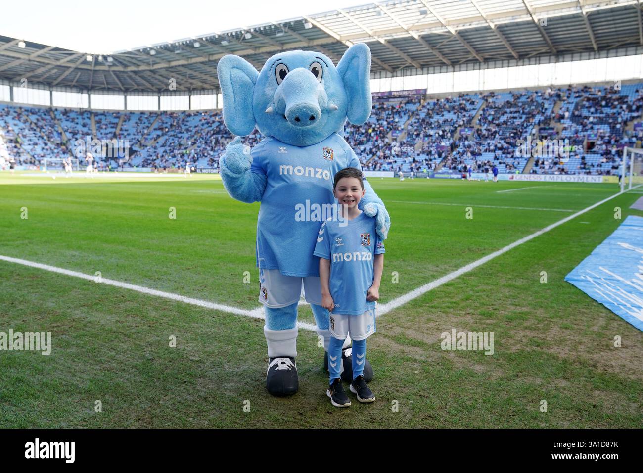 Coventry City mascot with Sky Blue Sam ahead of the Sky Bet ...