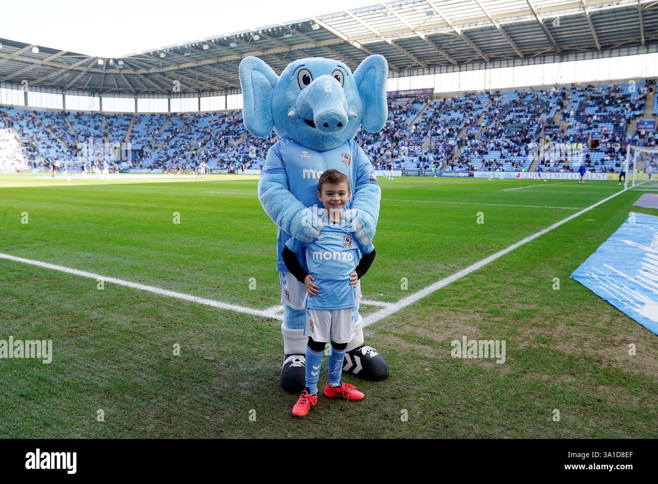 Coventry City mascot with Sky Blue Sam ahead of the Sky Bet ...