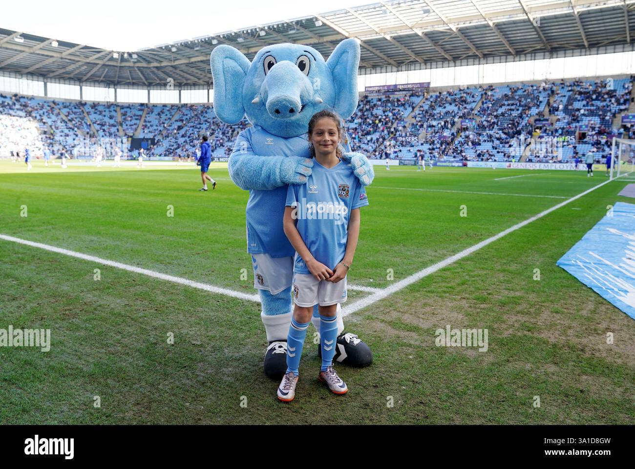 Coventry City mascot with Sky Blue Sam ahead of the Sky Bet ...