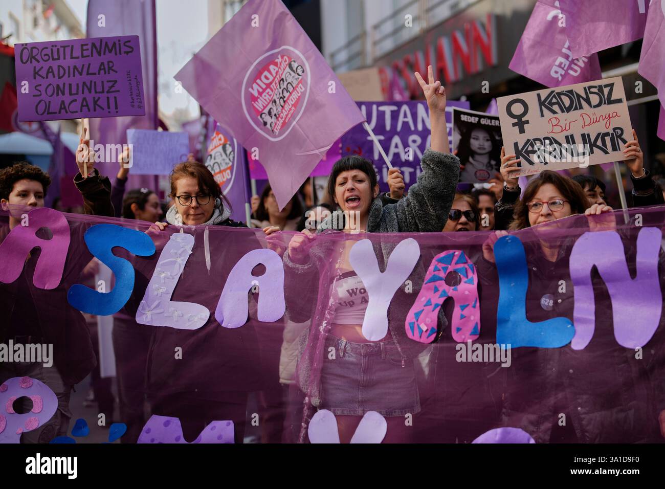 Women chant slogans during a protest marking International Women's Day ...