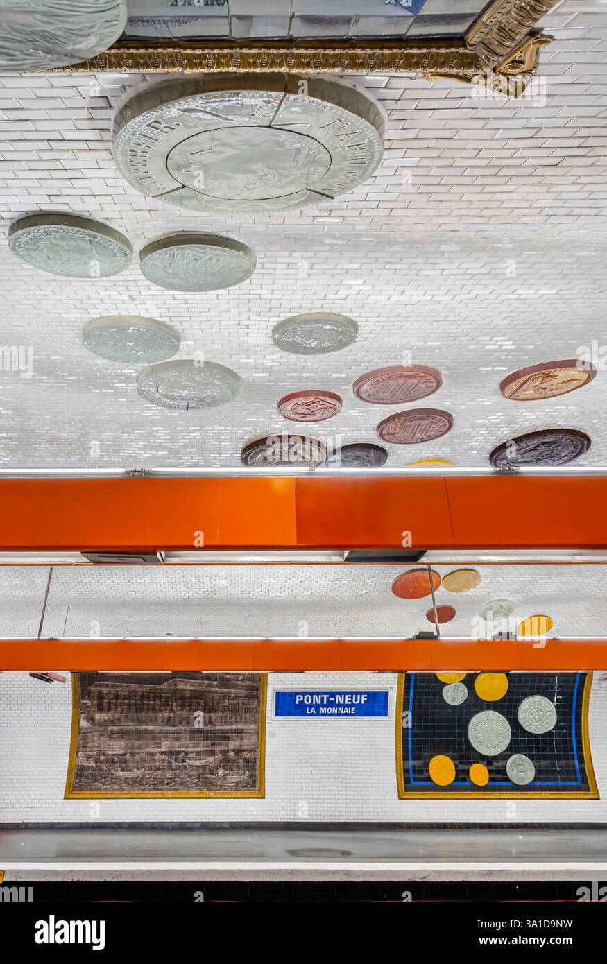 Paris, France - 03 08 2025: View inside the colorful Pont-Neuf metro ...