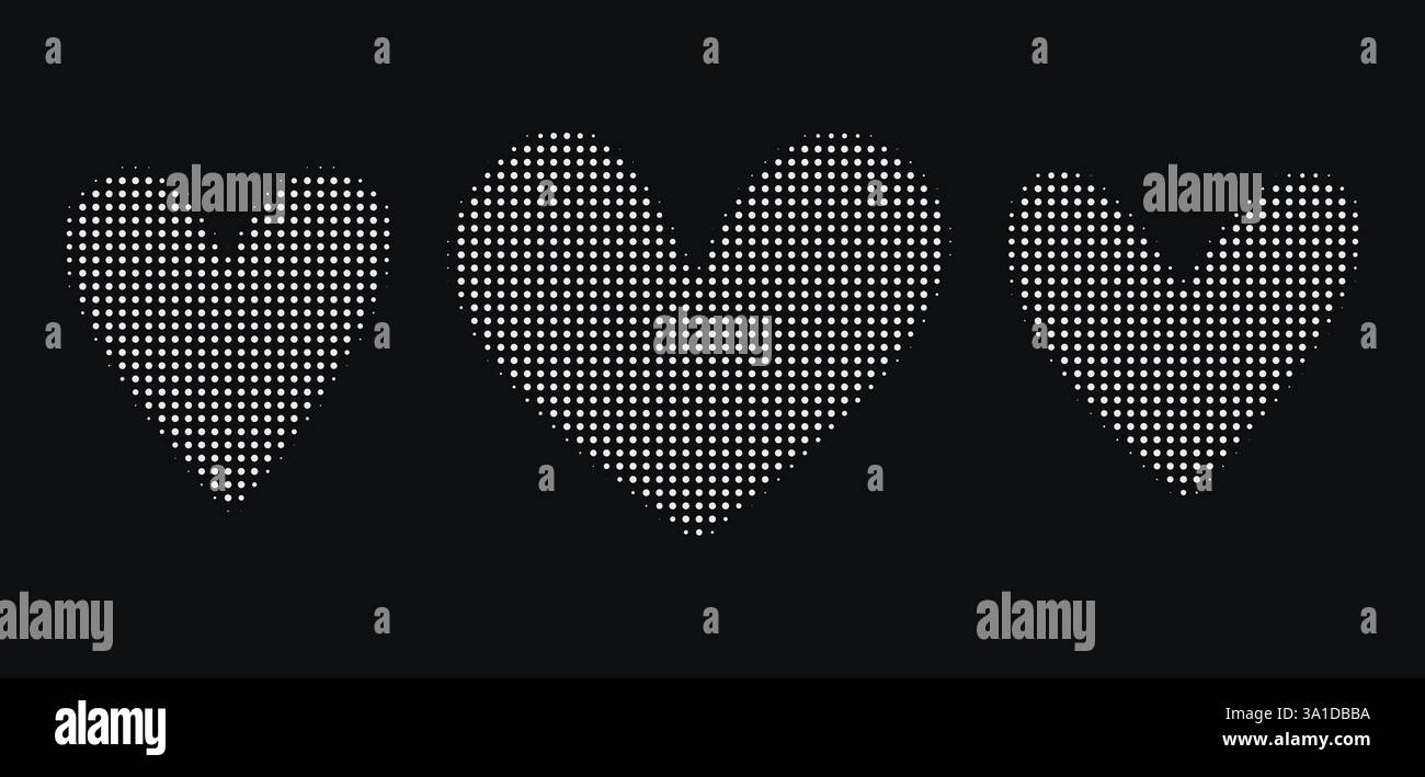 Set of vector abstract halftone heart shapes. Isolated pop art dotted ...