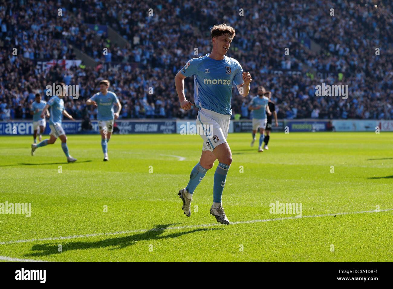 Coventry City's Victor Torp celebrates scoring their side's second goal ...