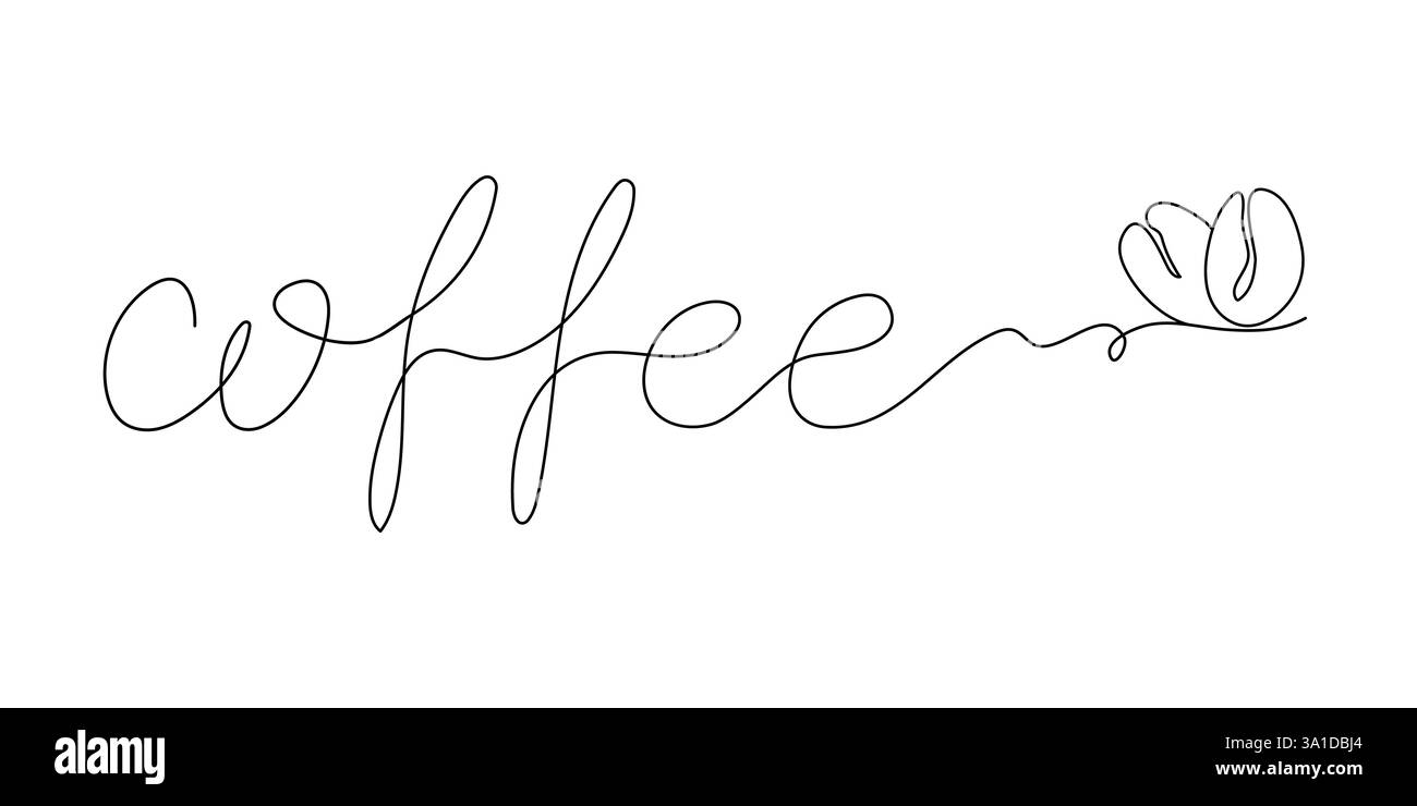 Coffee bean inscription, handwritten style. Continuous silhouette ...