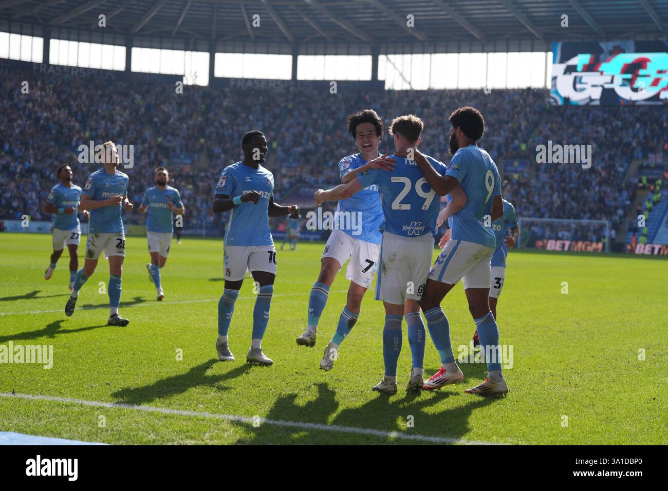 Coventry City's Victor Torp celebrates scoring their side's second goal ...