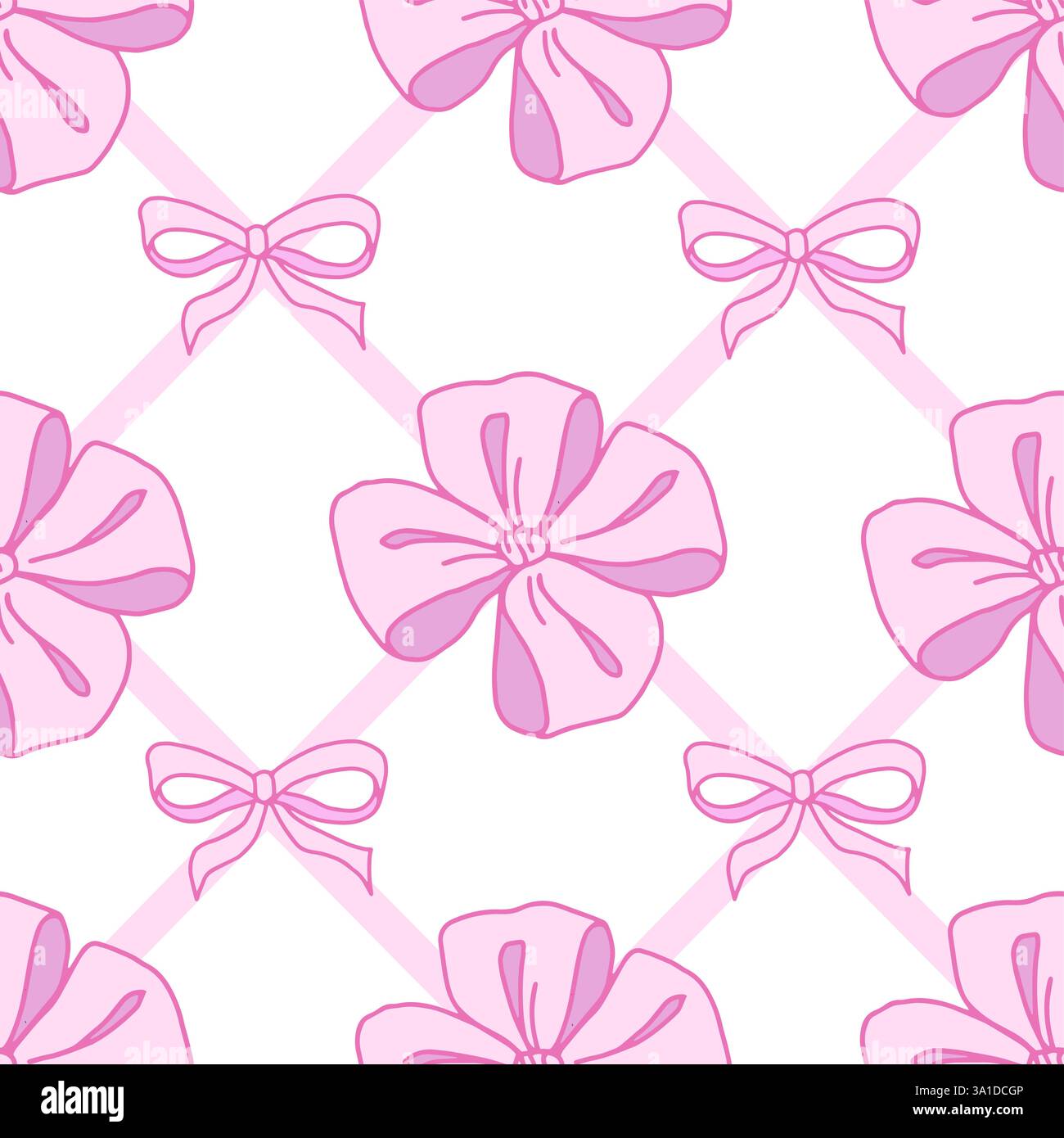Coquette seamless pattern Pink Ribbon Bow. Pretty Girly bows on white ...