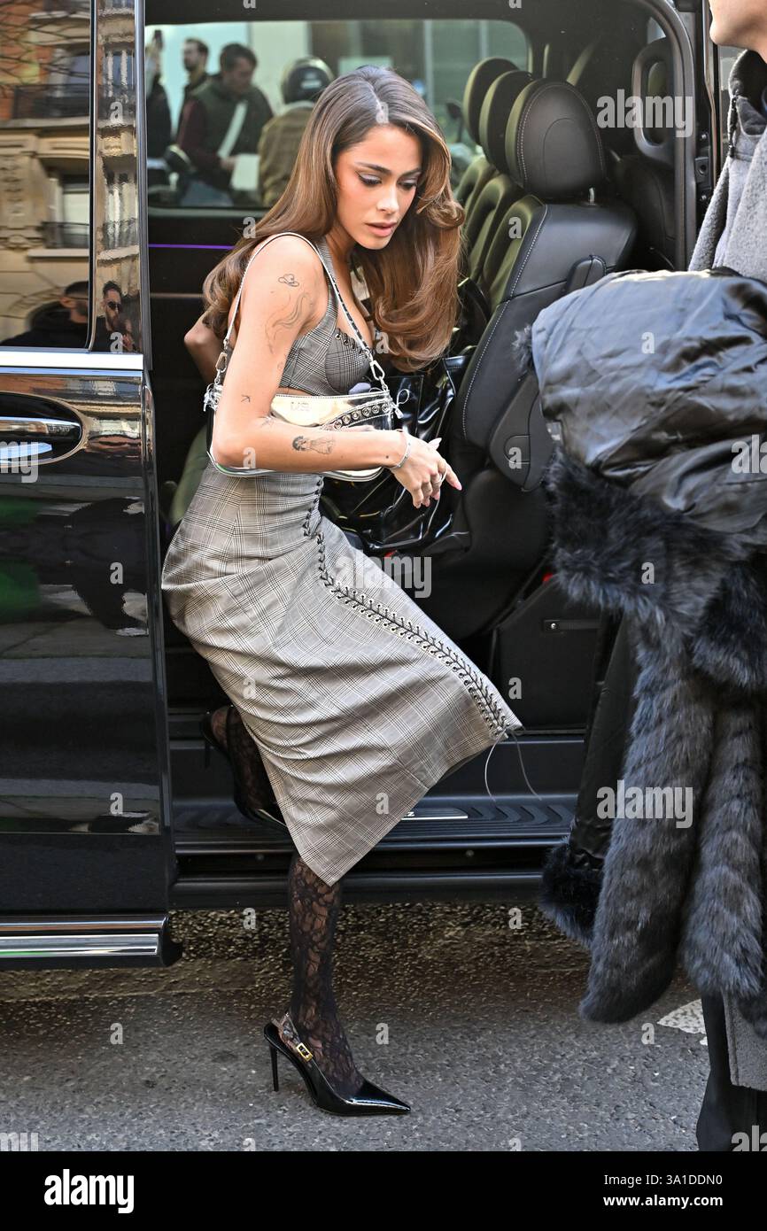 Tini Stoessel arriving at Ludovic de Saint Sernin show during Paris ...