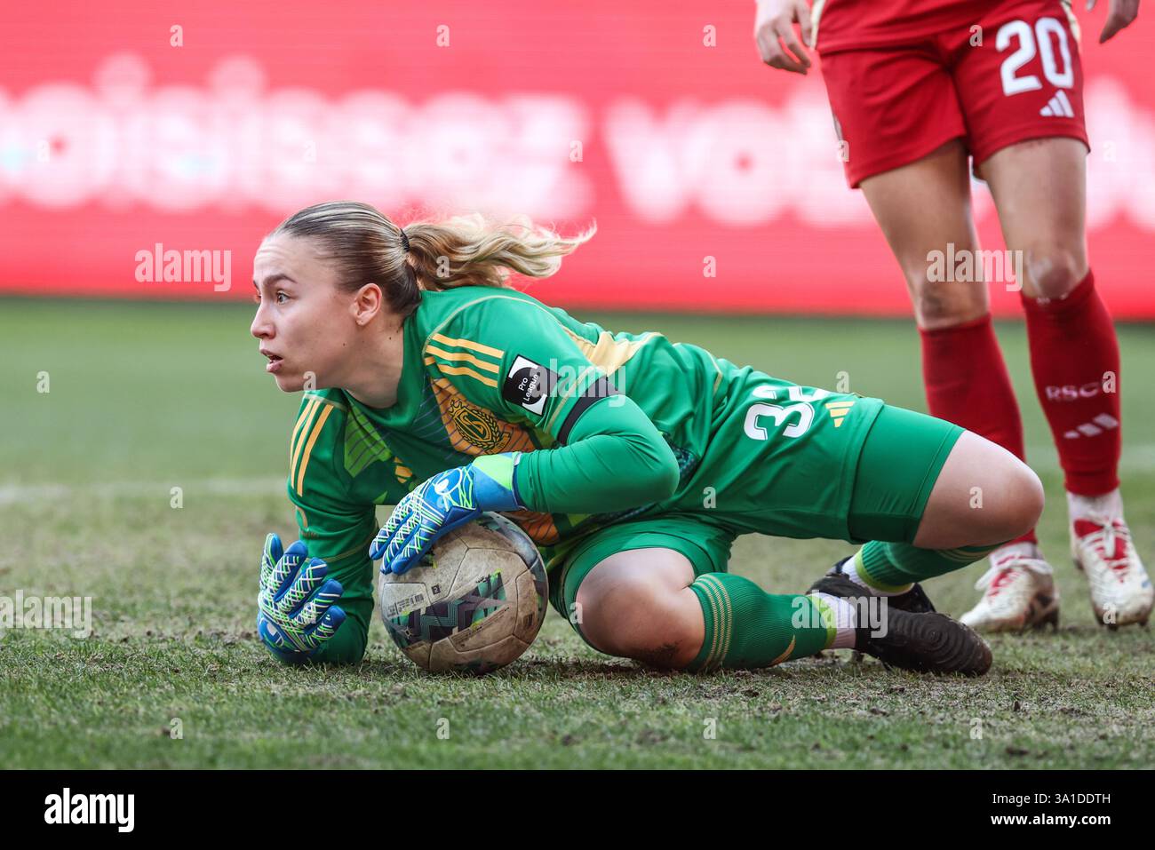 Standard goalkeeper Lise Musique pictured in action during a female ...