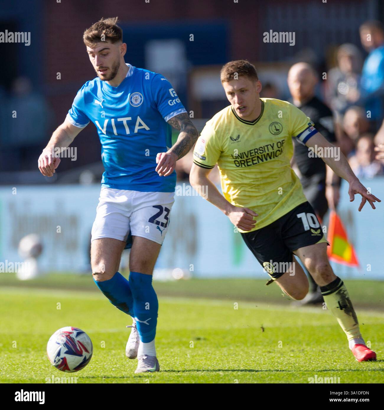 Ryan Rydel #23 of Stockport County F.C.in possession of the ball during ...