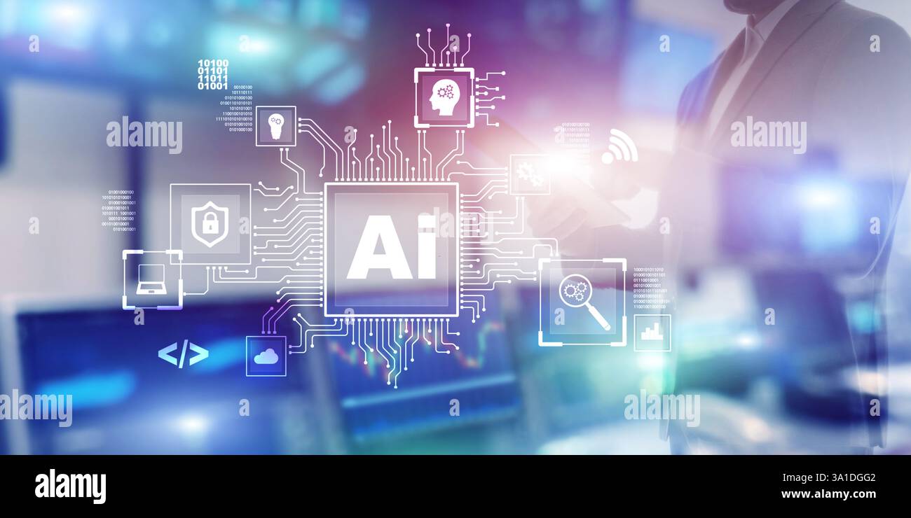 Artificial Intelligence Processor Concept. AI Big Data Array ...