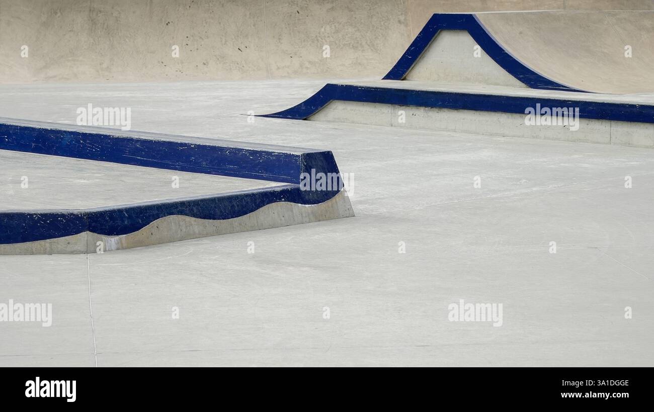 Unique skate park features with blue ramps and smooth surfaces for ...