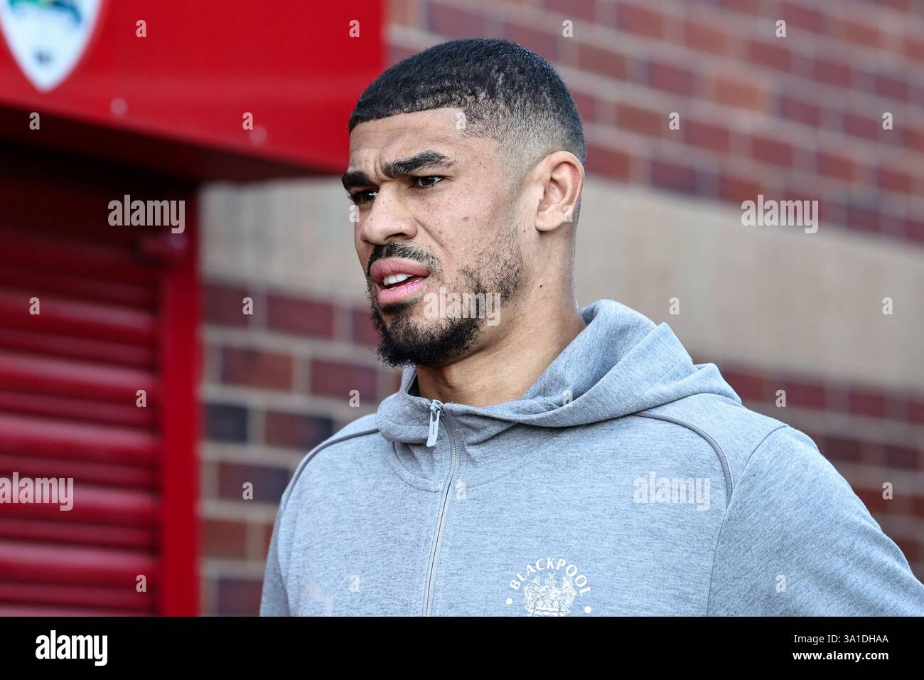 Ashley Fletcher of Blackpool arrives during the Sky Bet League 1 match ...