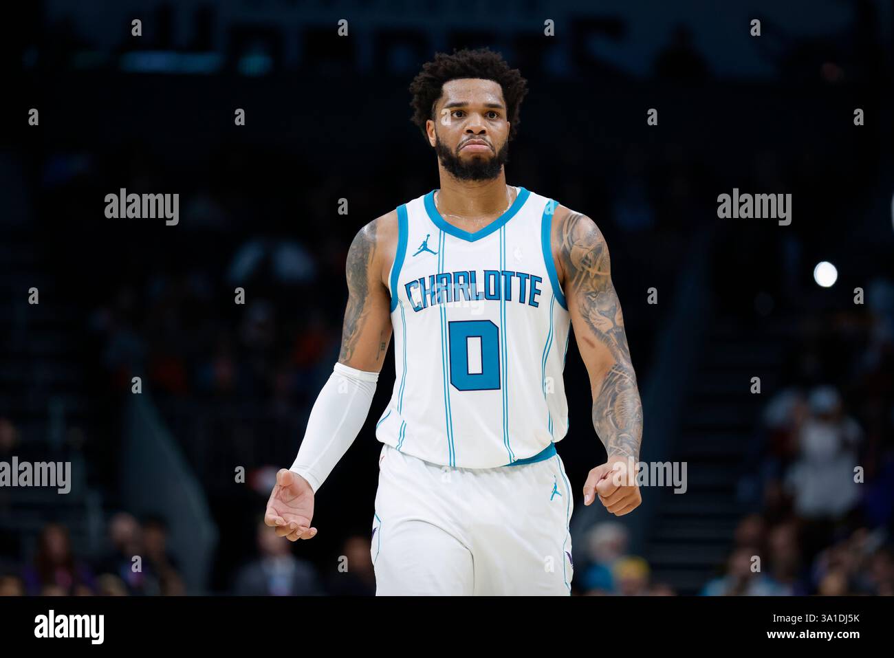 Charlotte Hornets forward Miles Bridges stands on the court during the ...
