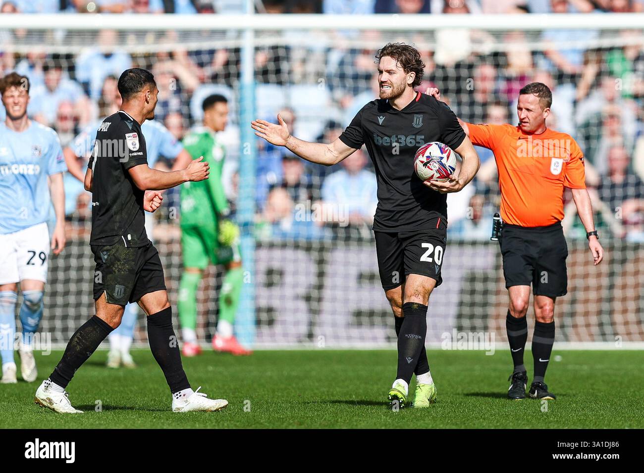 Muted celebrations for goalscorer #20, Sam Gallagher of Stoke City as ...