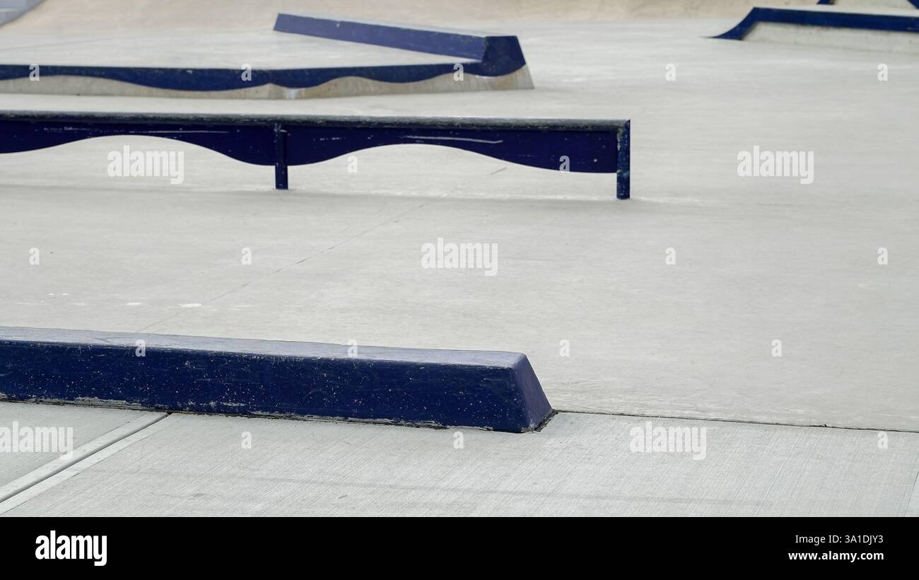 Unique skate park features with blue ramps and smooth surfaces for ...