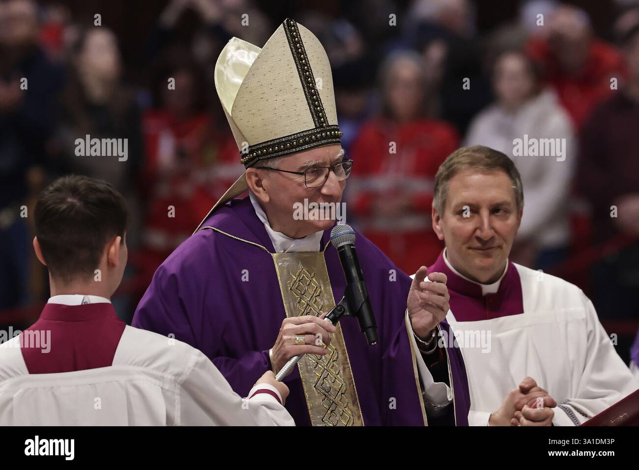 March 8, 2025 - Vatican City. Cardinal PIETRO PAROLIN celebrates mass ...