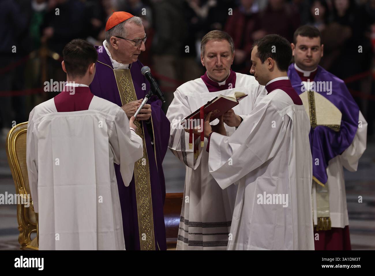 March 8, 2025 - Vatican City. Cardinal PIETRO PAROLIN celebrates mass ...